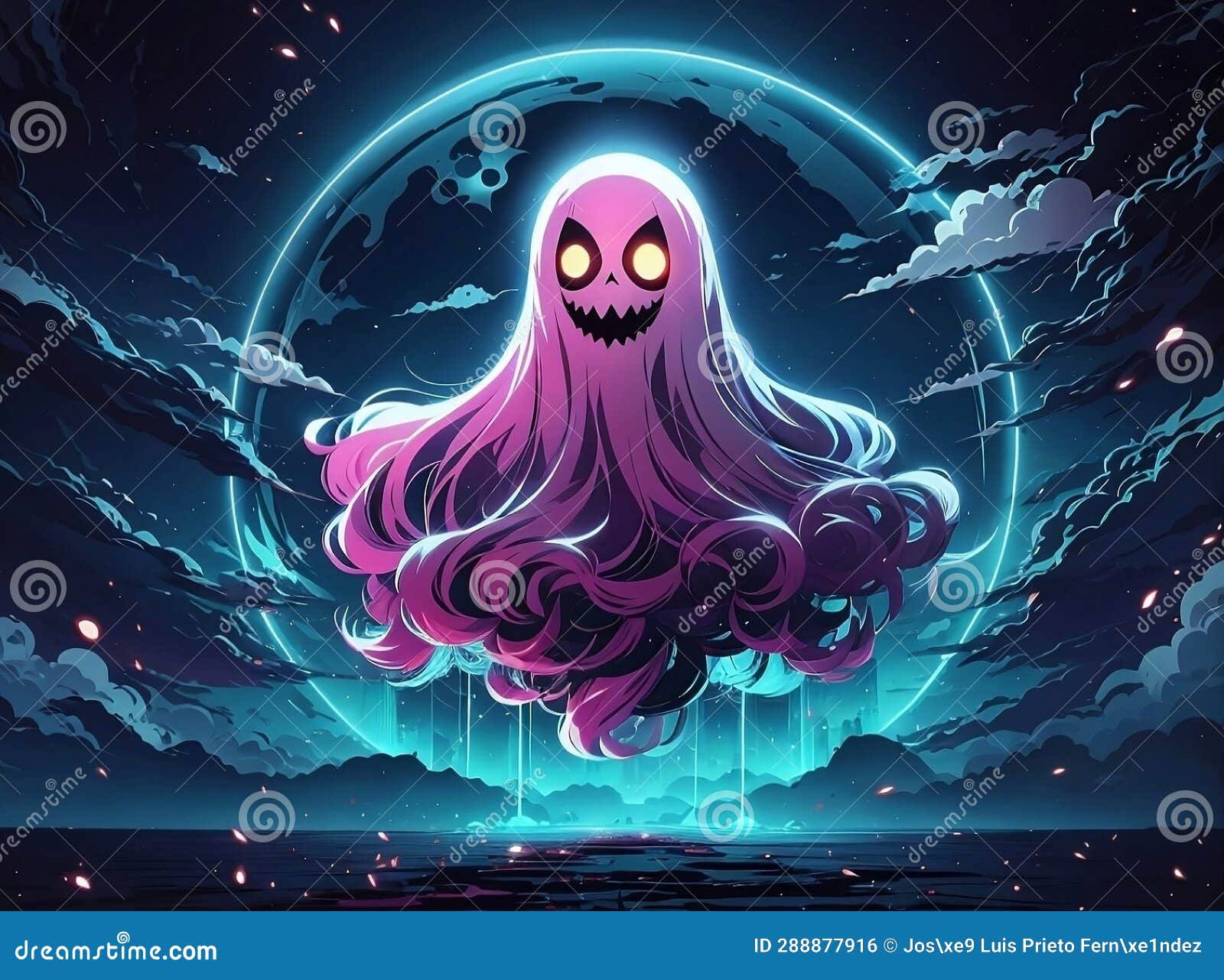 A Ghost with the Moon in the Background Stock Illustration ...
