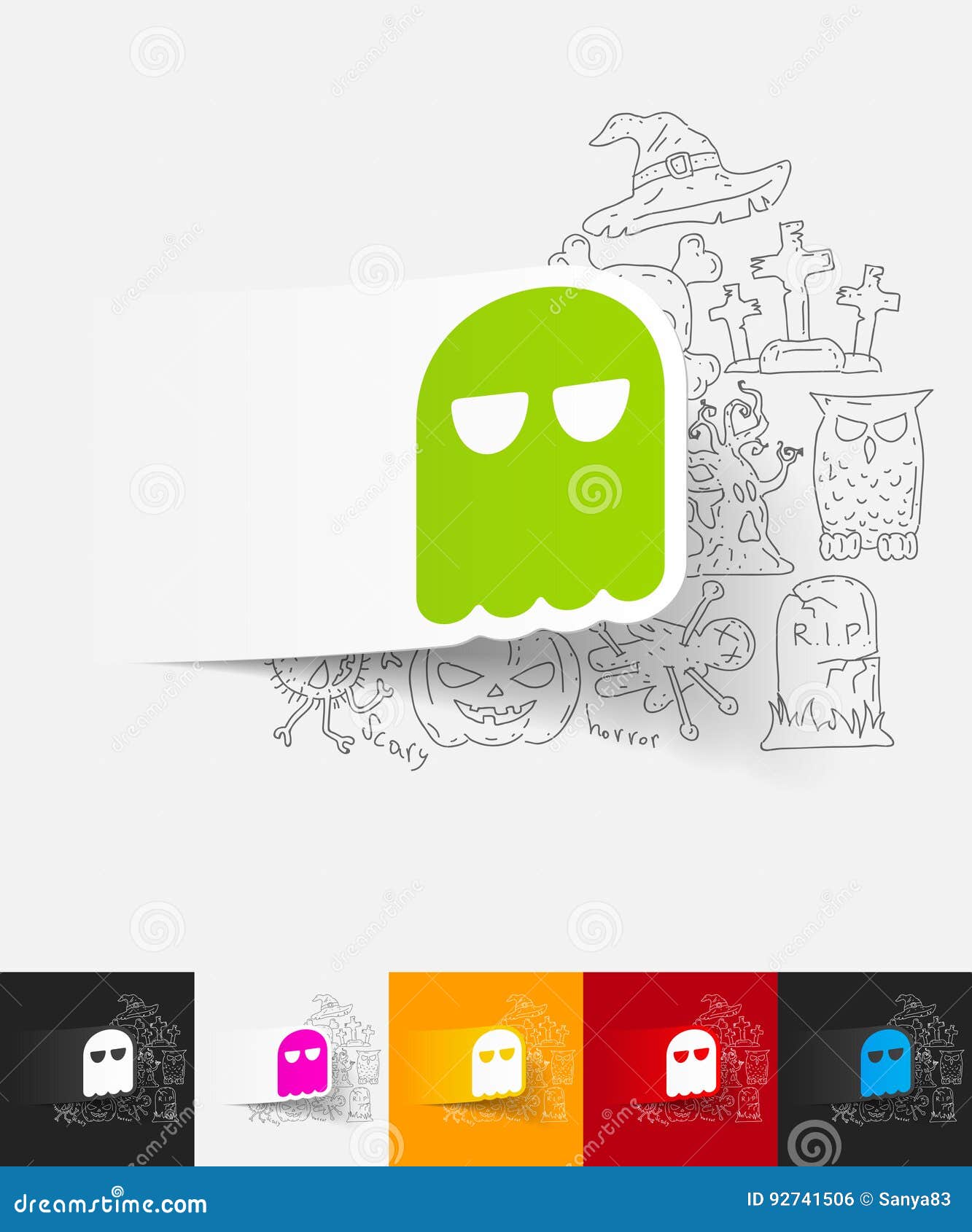 Ghost Paper Sticker with Hand Drawn Elements Stock Vector ...