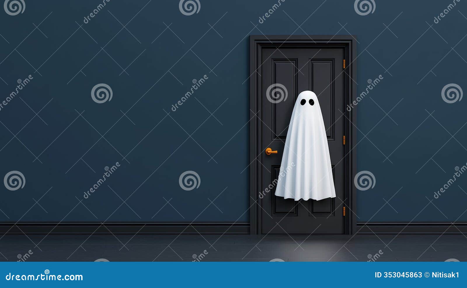 Ghost Peeking through a Black Door Dark Blue Wall Spooky Atmosphere ...