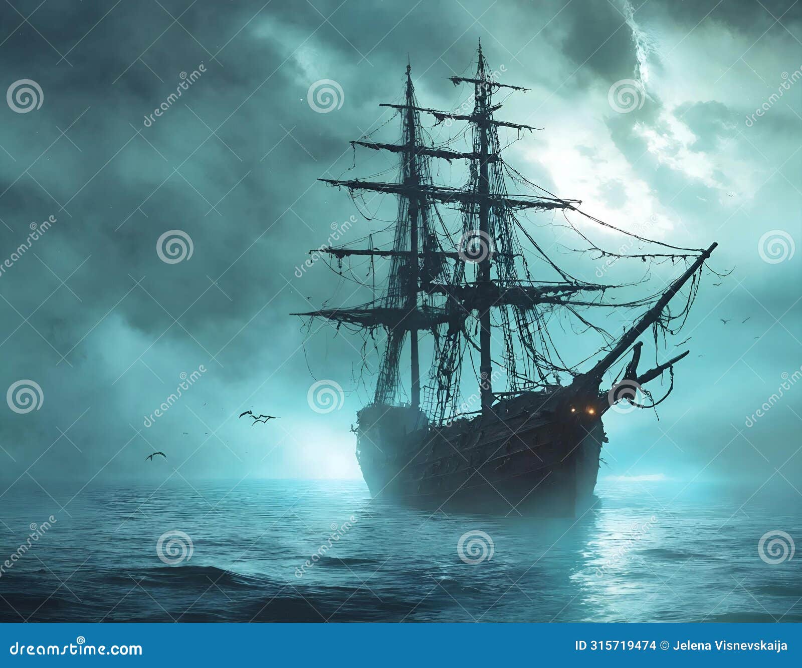 Ghost pirate ship. stock illustration. Illustration of sailboat - 315719474