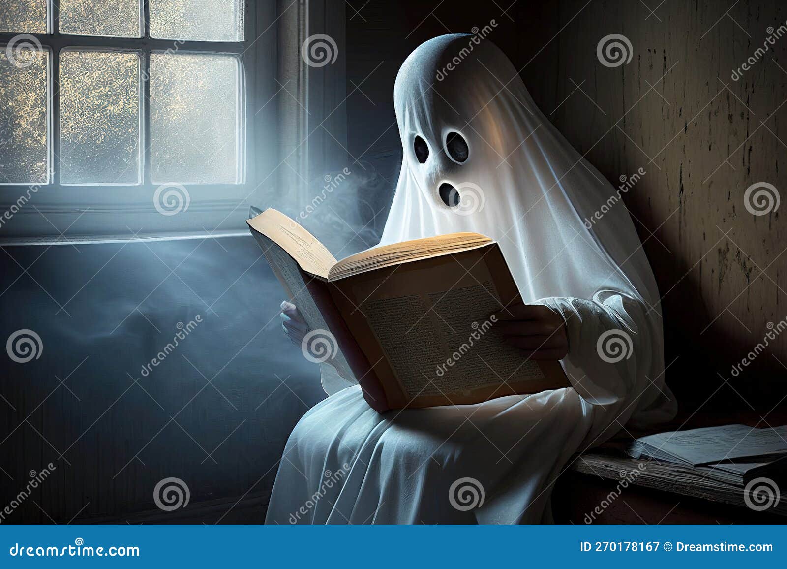 Ghost Reading Book or Ghost Story. Generative AI. Stock Illustration ...
