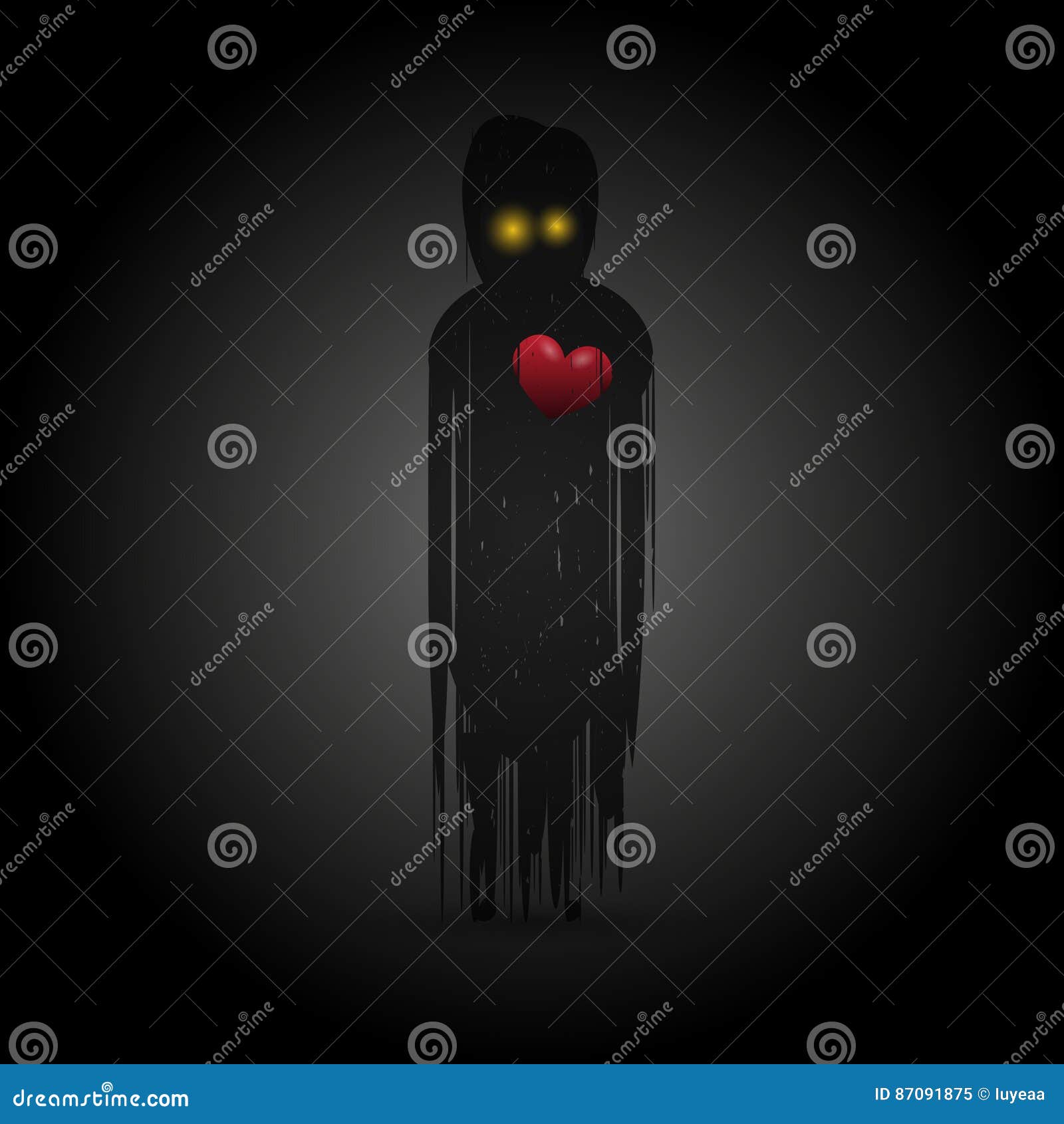 Ghost with Red Heart in Darkness. Vector Stock Vector - Illustration of ...