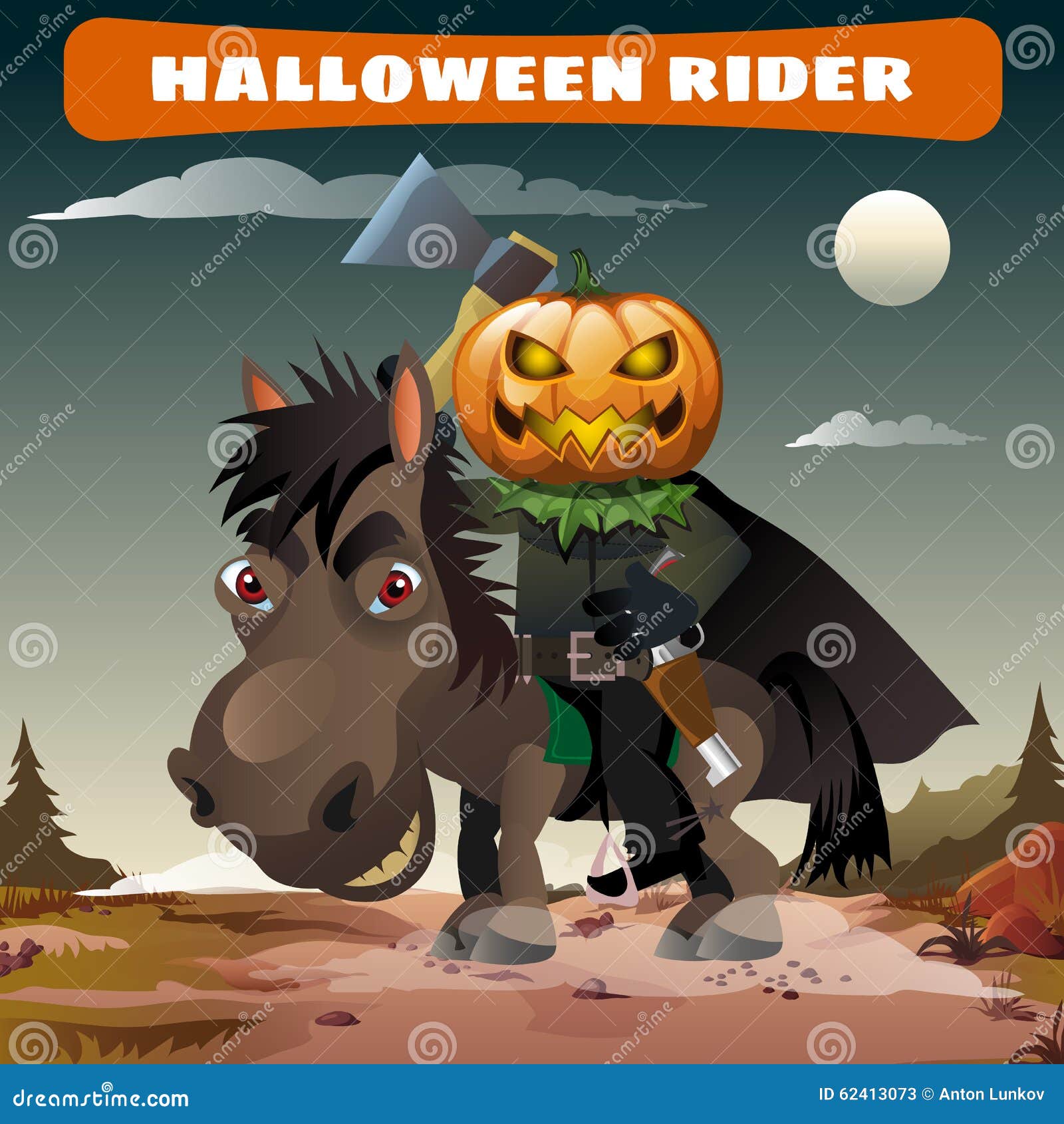 Ghost Rider with Axe in the Midnight Darkness Stock Vector ...