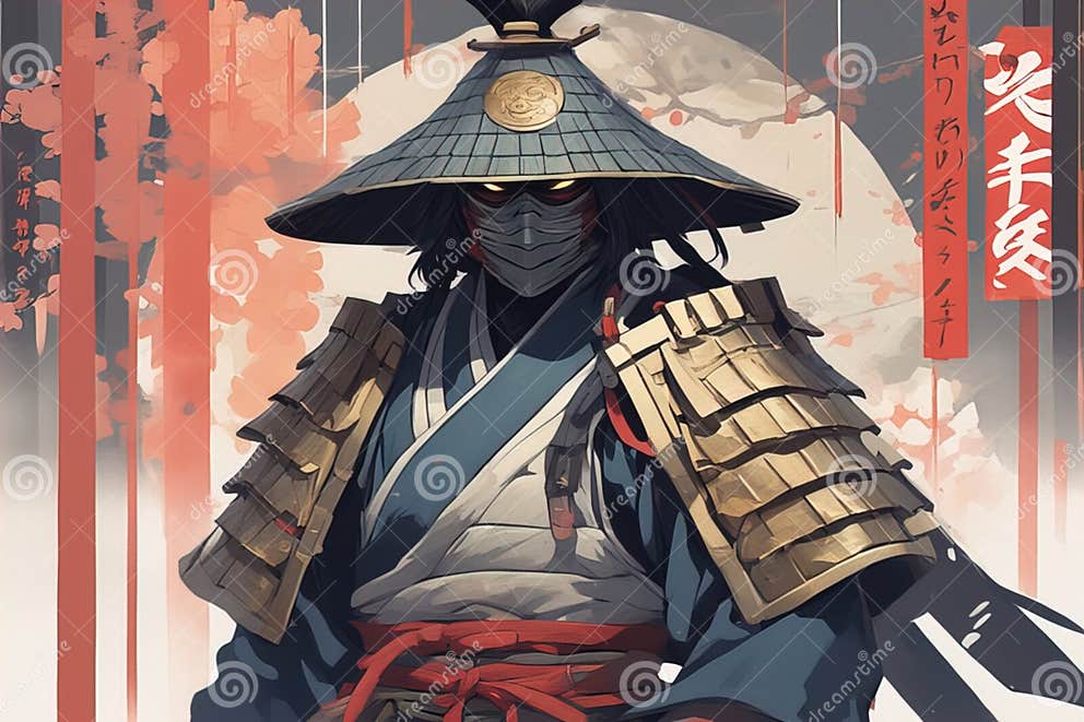 Ghost Samurai, Samurai Warrior Bound by a Ghostly Curse, Wearing Shabby Samurai Armor Stock ...