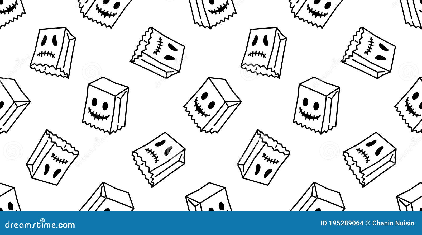 Ghost Seamless Pattern Halloween Spooky Cartoon Vector Paper Bag Scarf ...
