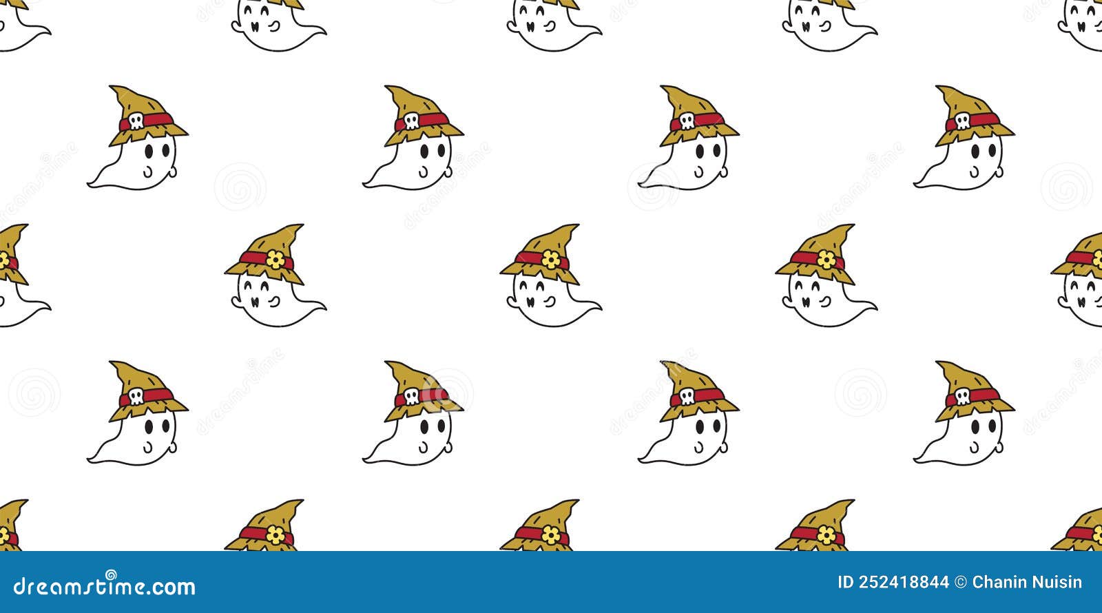 Ghost Seamless Pattern Halloween Spooky Witch Hat Vector Scarf Isolated ...