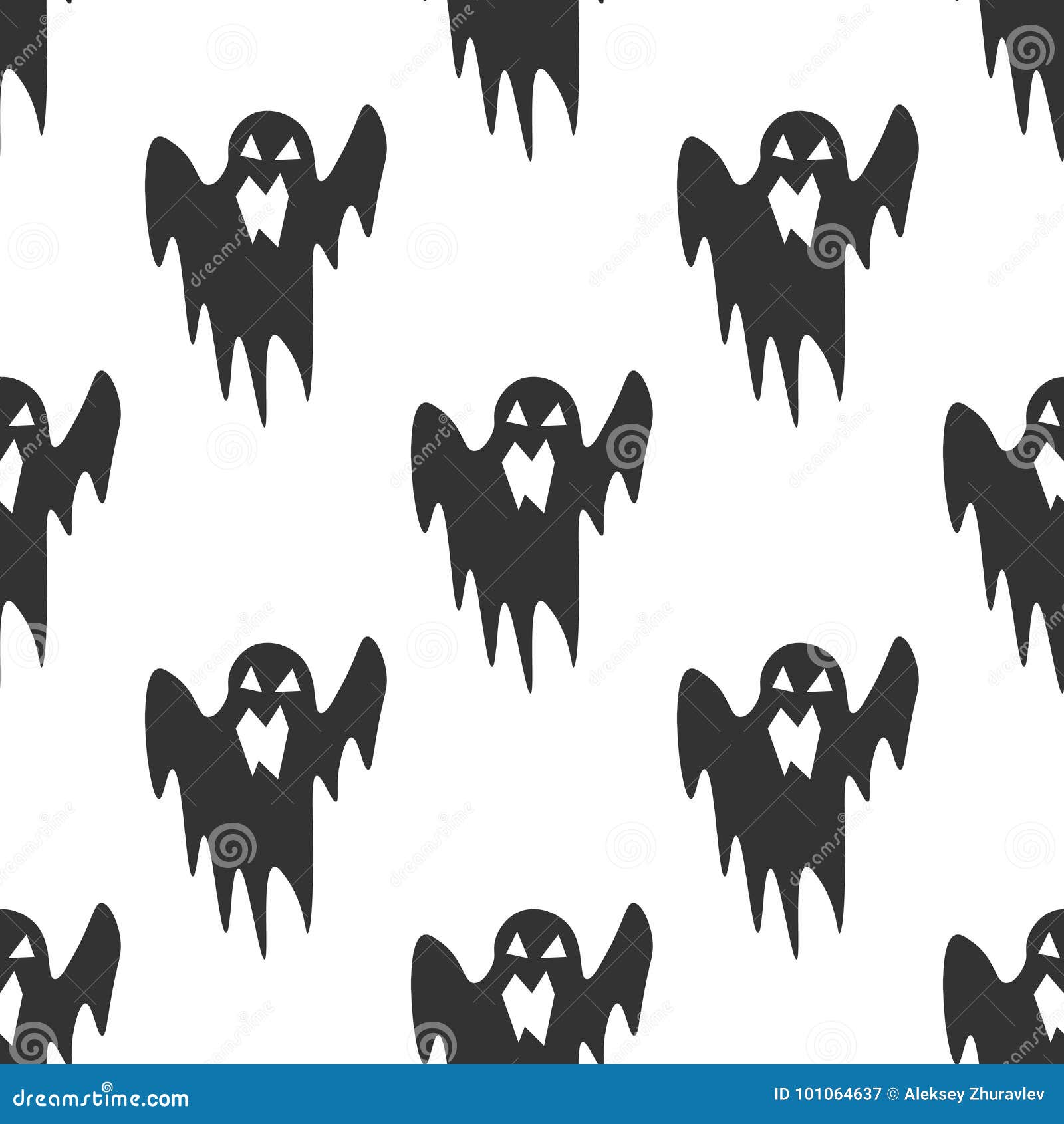 Ghost Seamless Pattern on a White Background. Black Icons Halloween ...