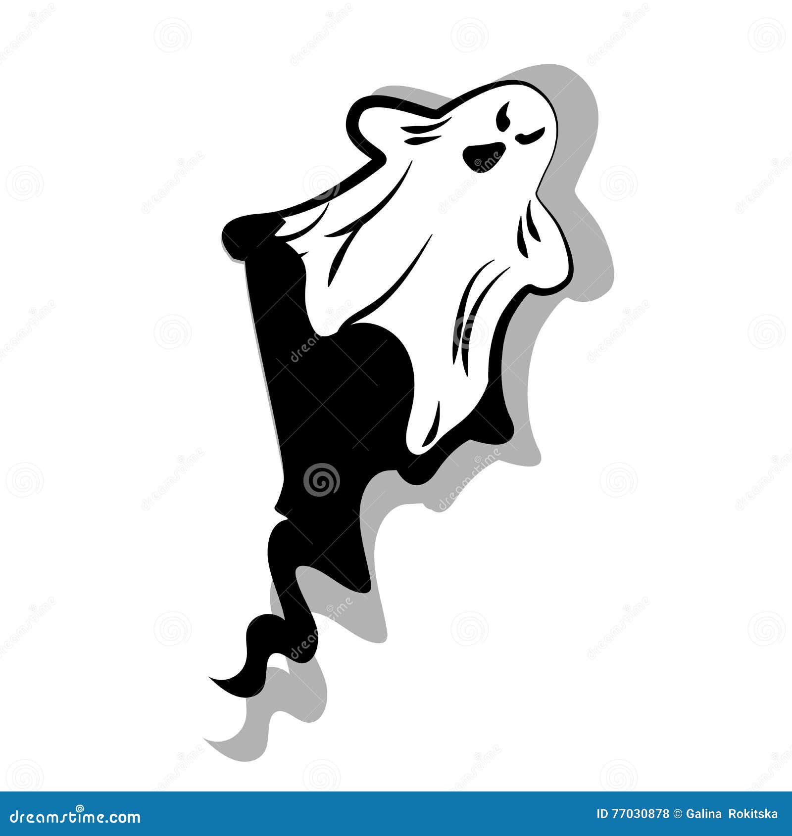 Ghost with Shadow Cartoon Halloween Vector Illustration Stock ...