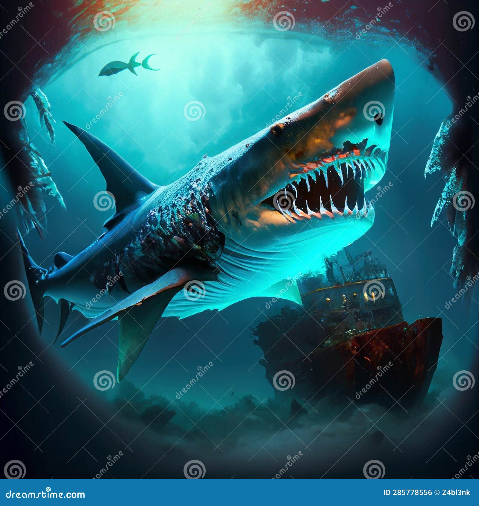 Ghost Shark with Big Sharp Teeth Under the Sea Stock Illustration ...