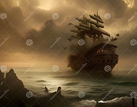 Ghost ship stock illustration. Illustration of shadows - 276121087