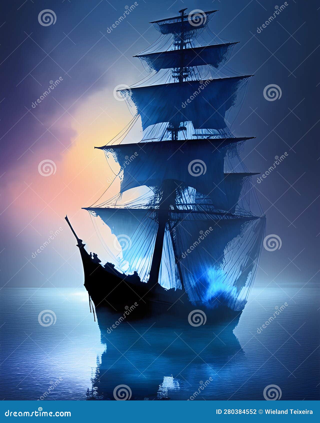 Ghost ship stock illustration. Illustration of floating - 280384552