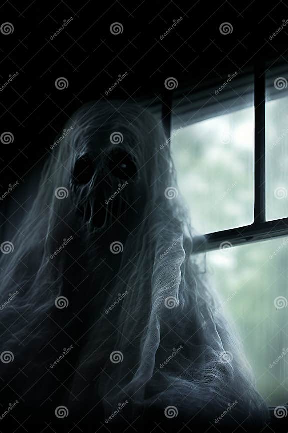 A Ghost is Sitting in Front of a Window Stock Illustration ...