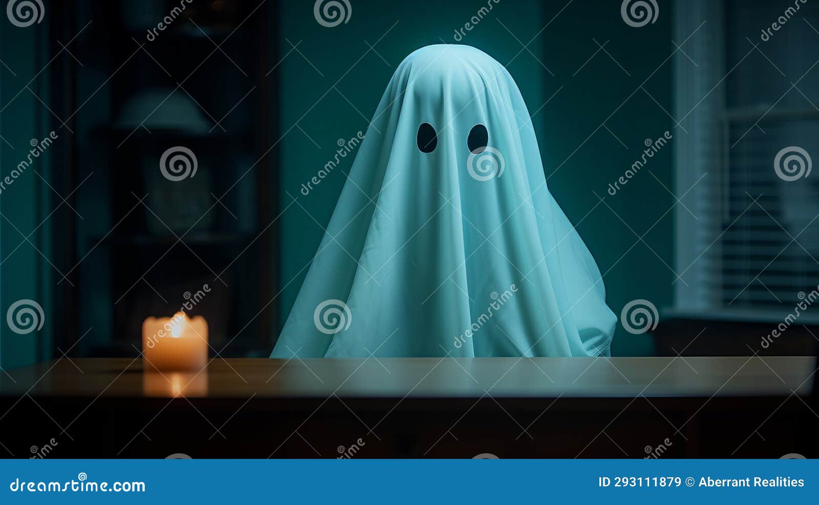 A Ghost Sitting at a Table with a Candle Stock Illustration ...