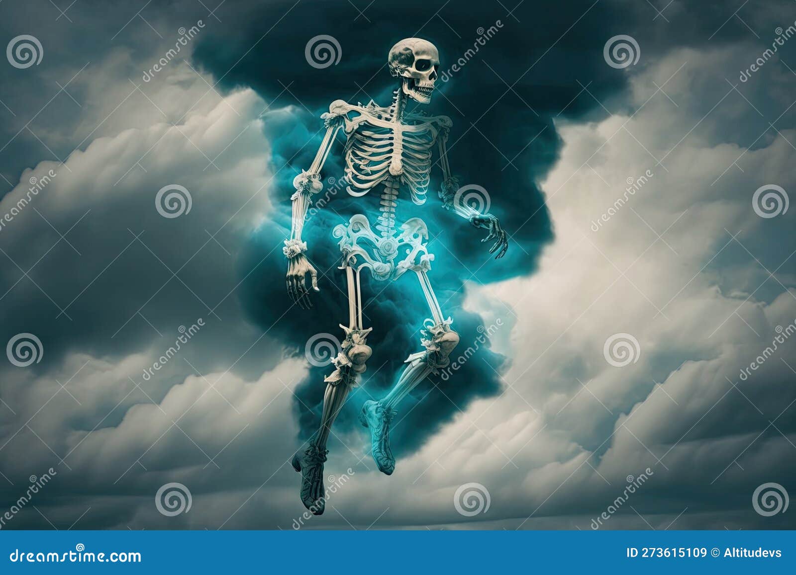 Ghost Skeleton Floating among Clouds, with Dramatic Background Sky ...
