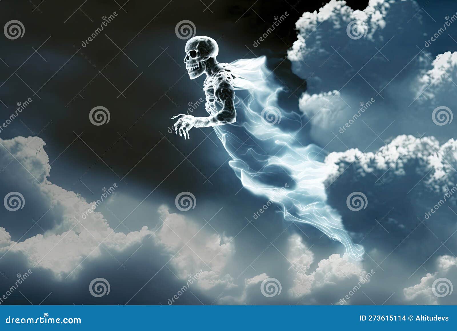 Ghost Skeleton Floating among Clouds, with Dramatic Background Sky ...