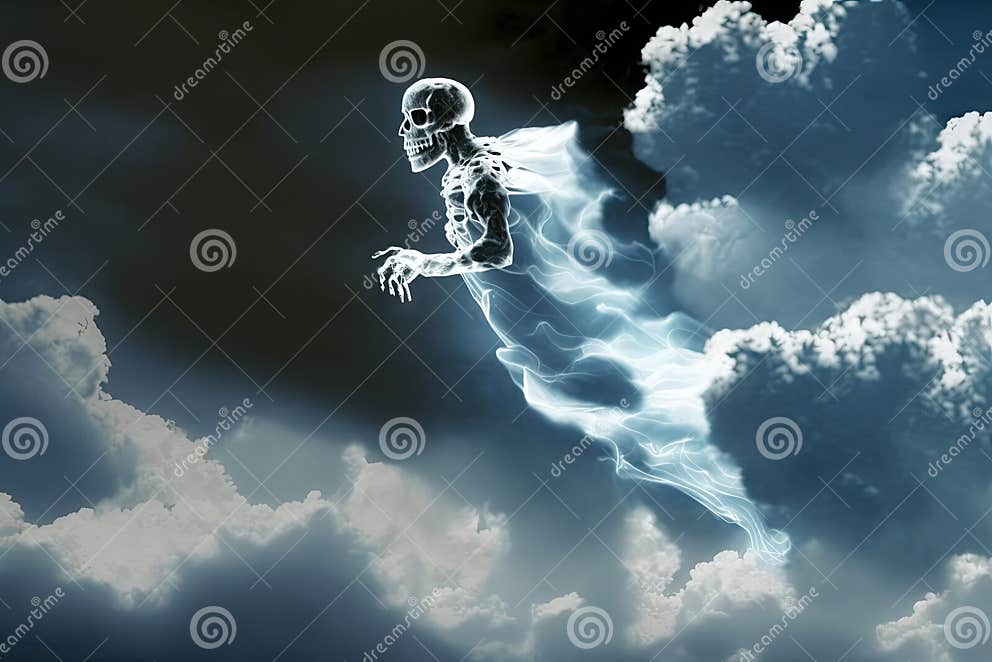 Ghost Skeleton Floating among Clouds, with Dramatic Background Sky ...