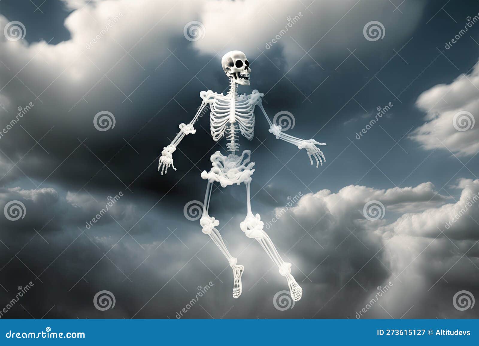 Ghost Skeleton Floating in Mid-air, with Misty Clouds Surrounding it ...