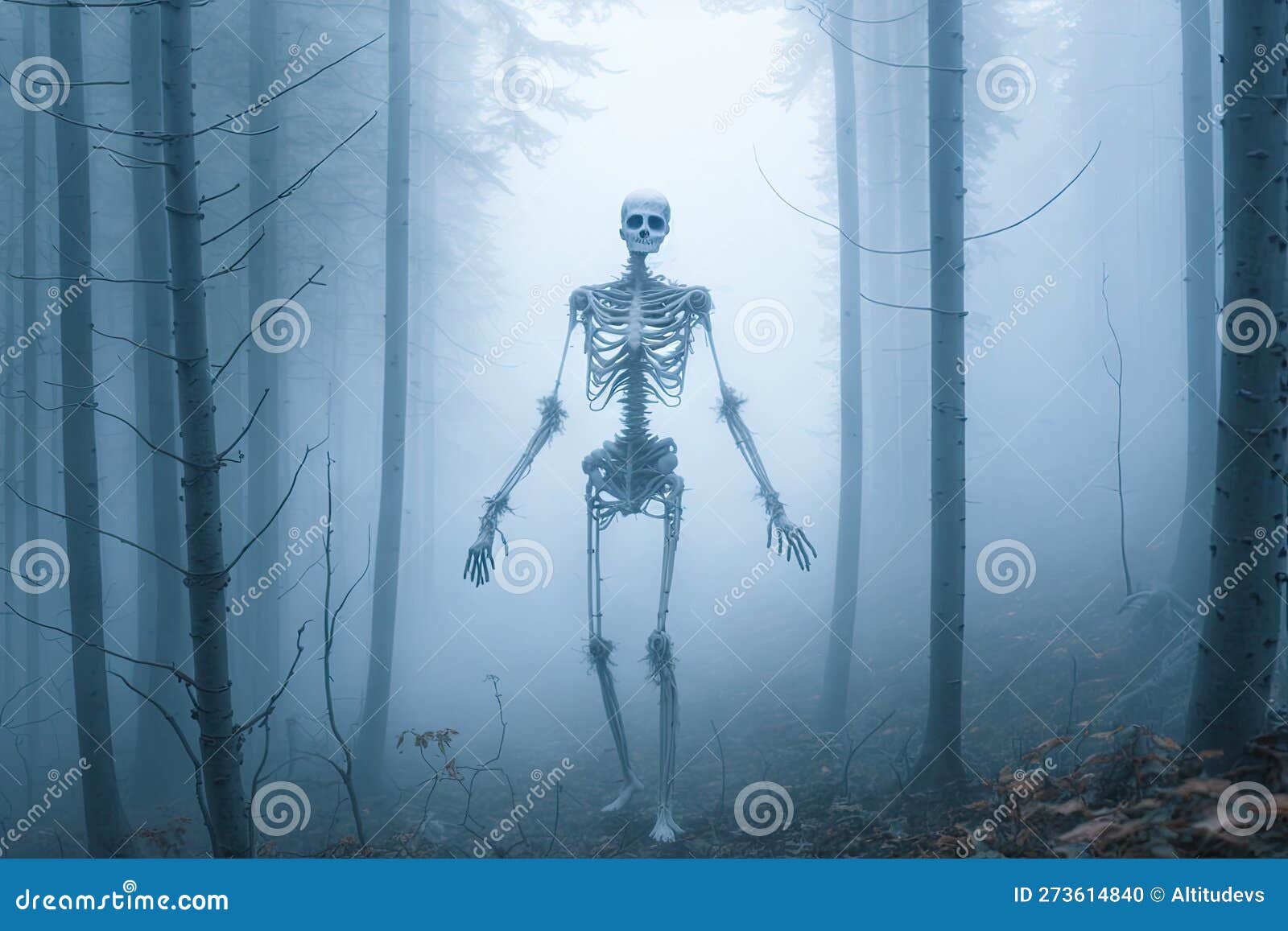 Ghost Skeleton Floating Through Misty, Ethereal Forest Stock ...