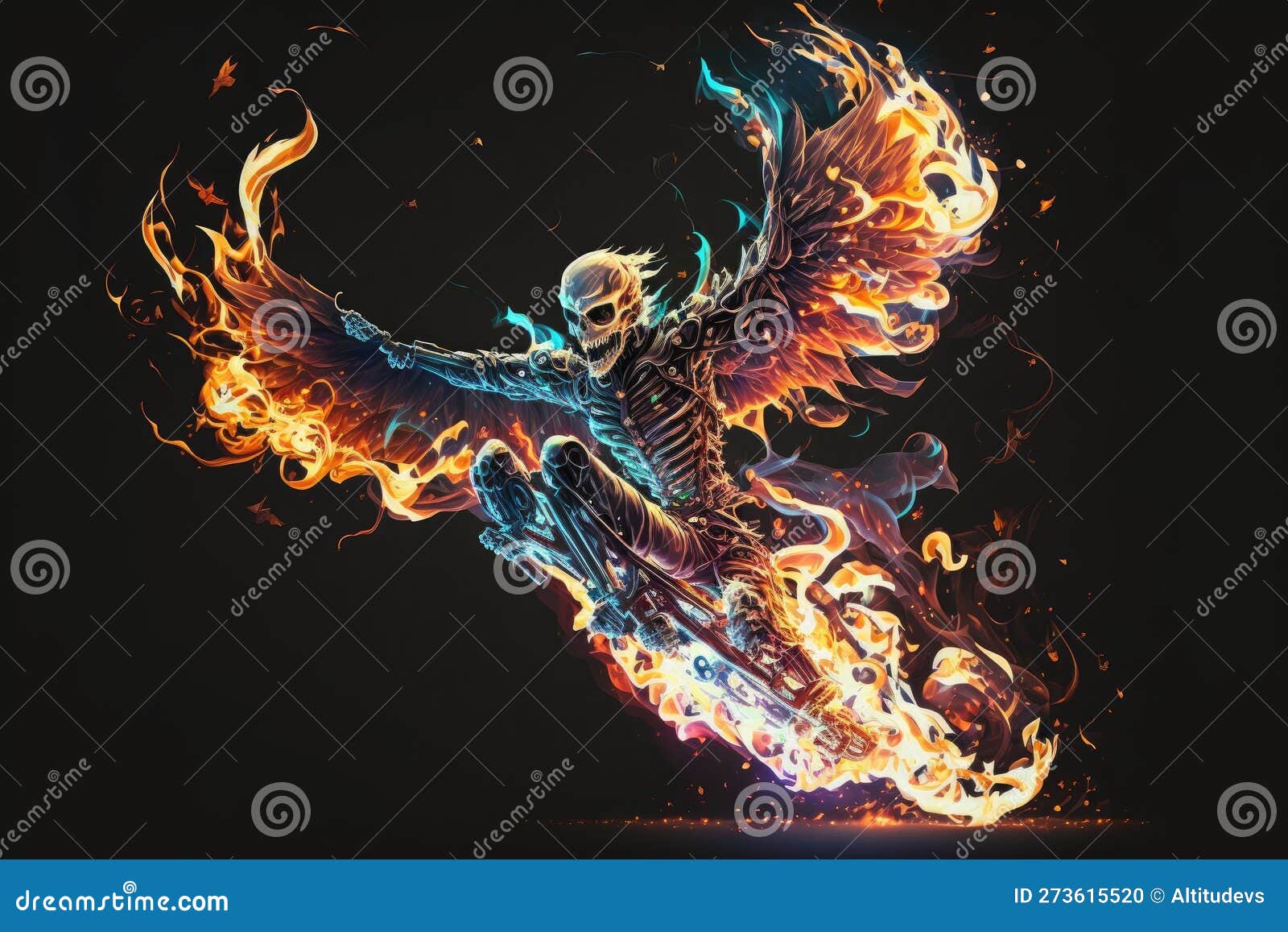 Ghost Skeleton Flying through the Air, Surrounded by Flames Stock ...