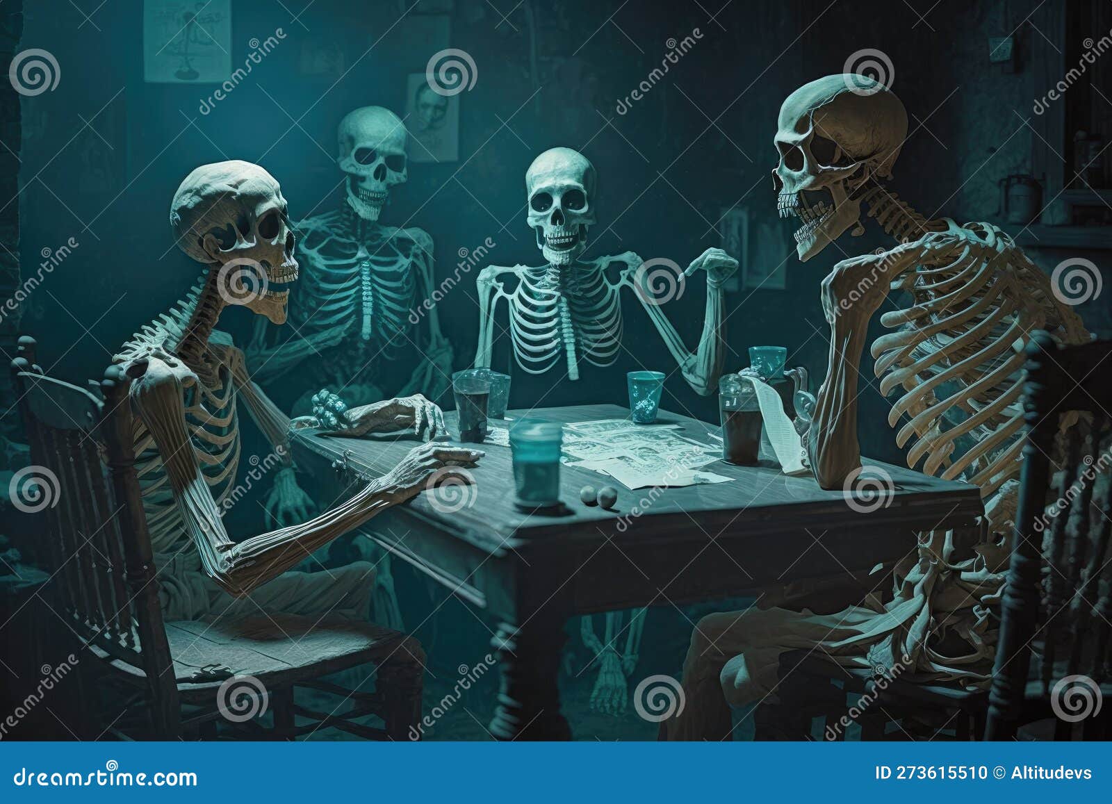 Ghost Skeleton Sitting at a Table, Playing Game of Cards with Other ...