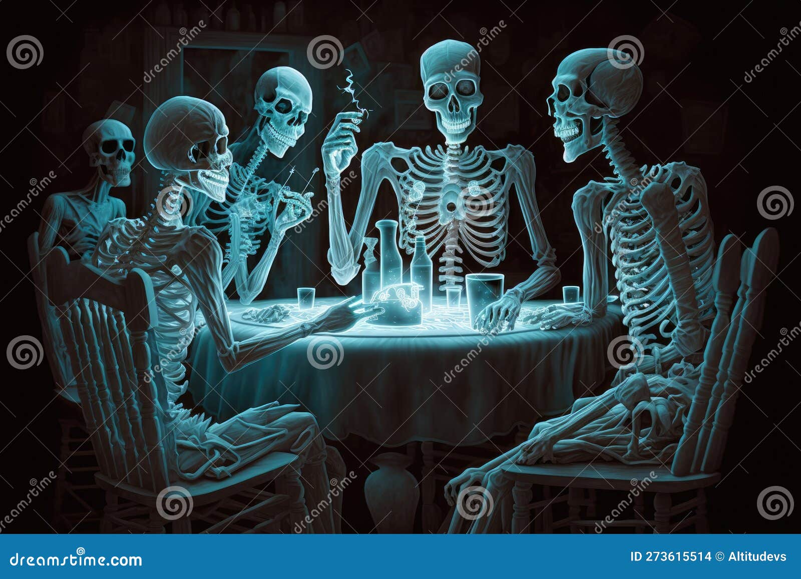 Ghost Skeleton Sitting at a Table, Playing Game of Cards with Other ...