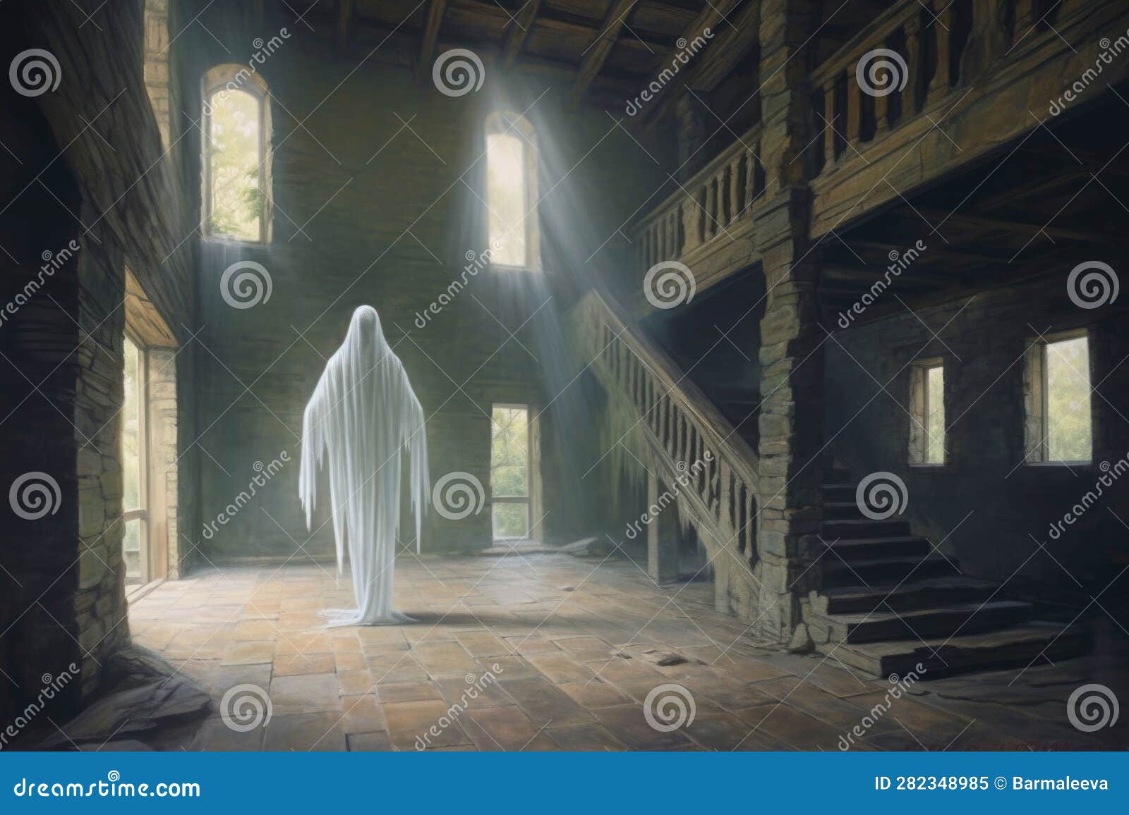 A Ghost with a Spectral Form in an Old Castle. Generative AI Stock ...