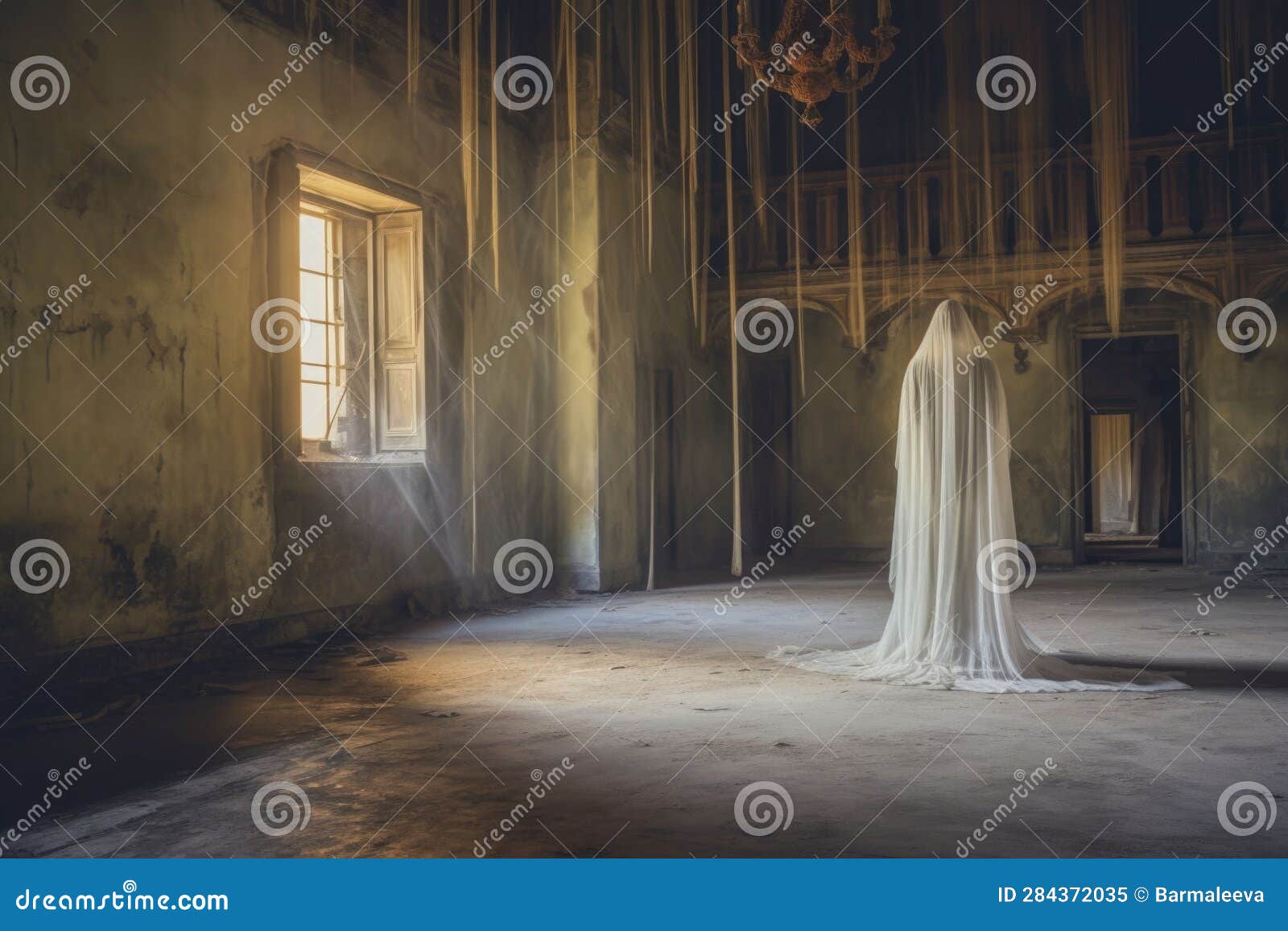 A Ghost with a Spectral Form in an Old Castle. Generative AI Stock ...