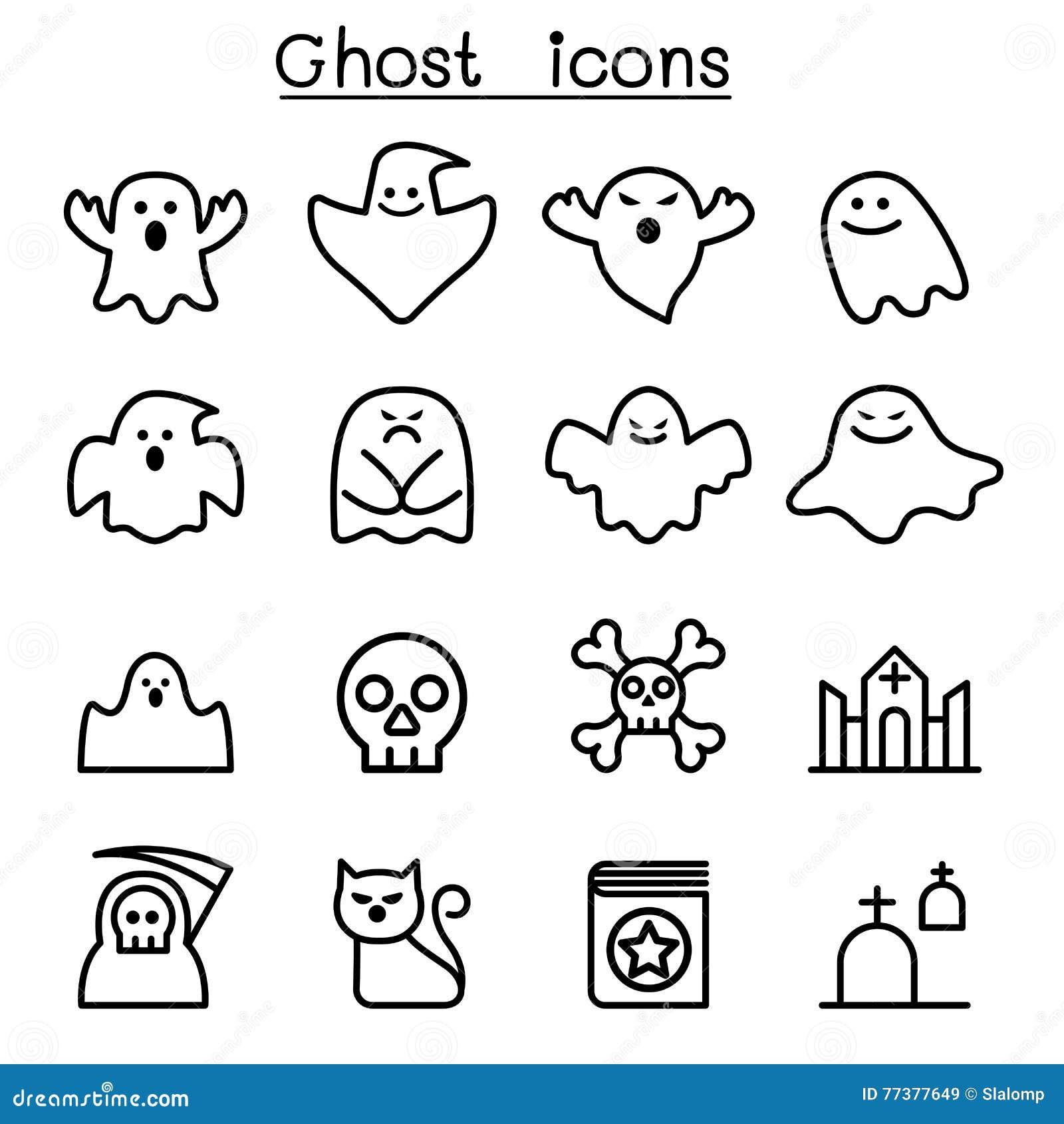 Ghost Set. Spooky Halloween Silhouette. Horror Costume. Creepy ...