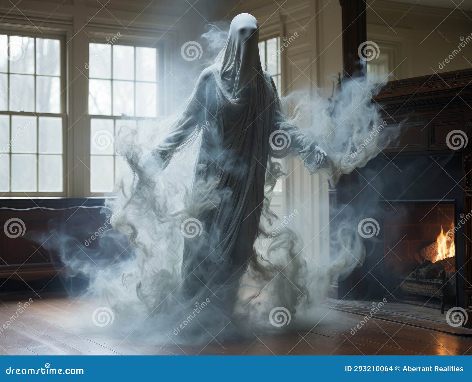 A Ghost is Standing in Front of a Fireplace with Smoke Coming Out of it ...