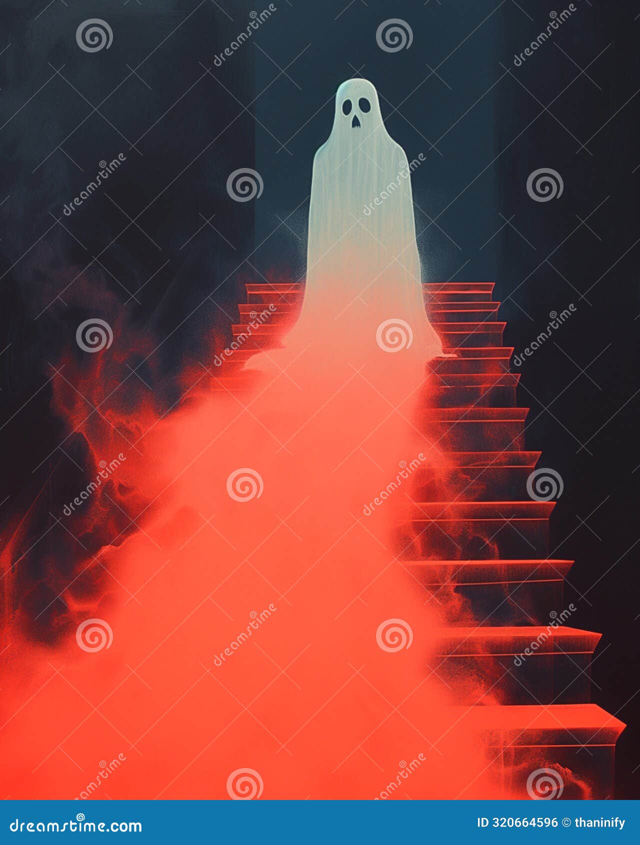 Ghost Standing on a Staircase with Smoke Coming Out of it Stock ...