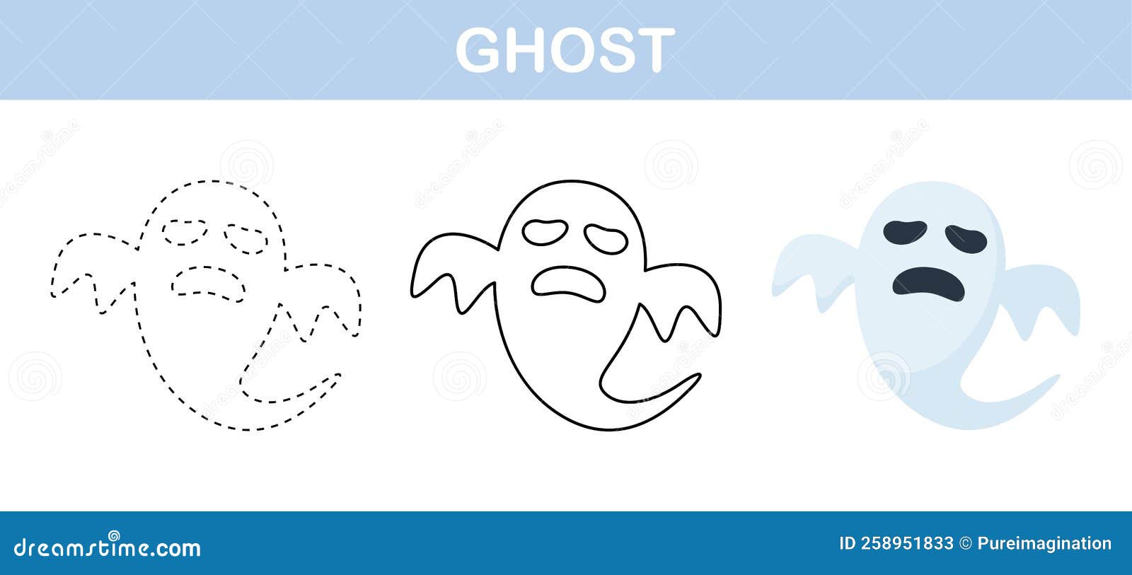 Ghost Tracing and Coloring Worksheet for Kids Stock Vector ...