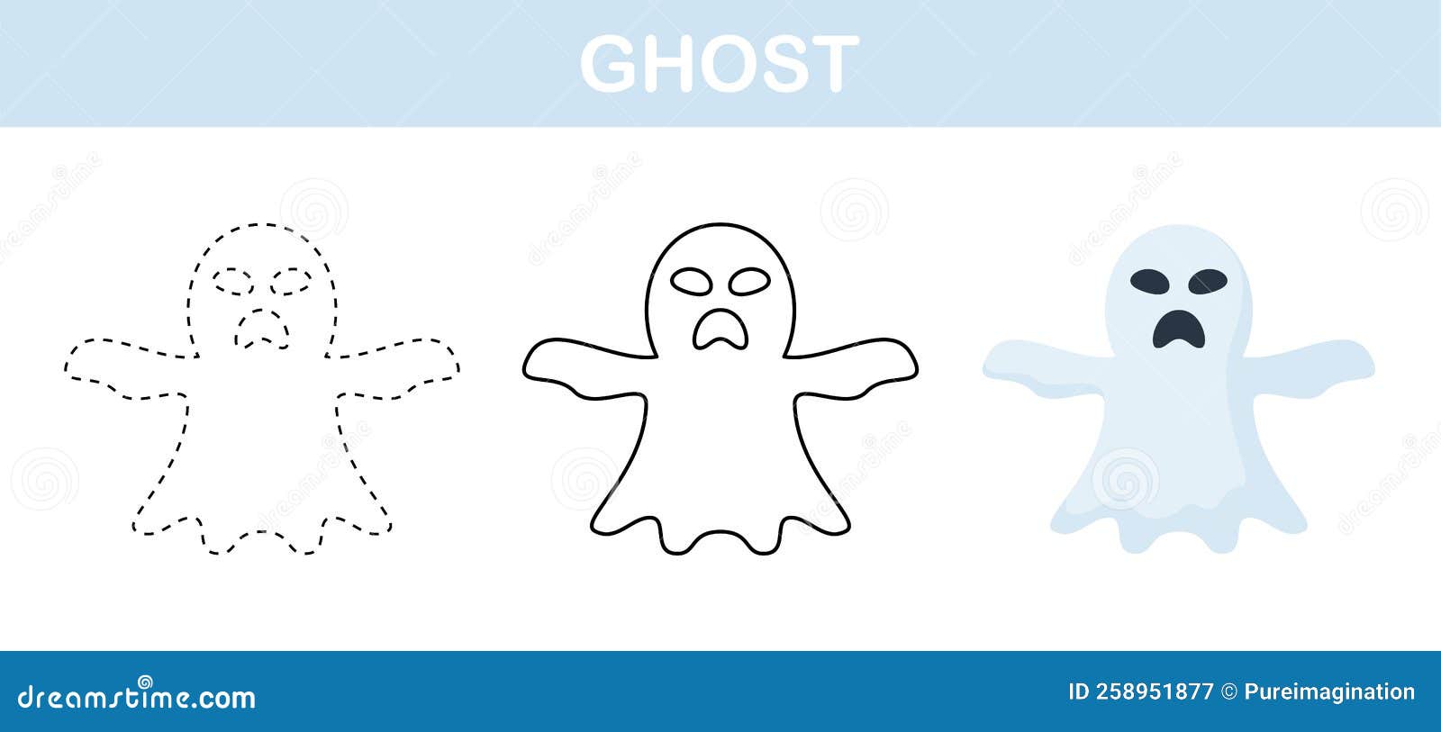 Ghost Tracing and Coloring Worksheet for Kids Stock Vector ...