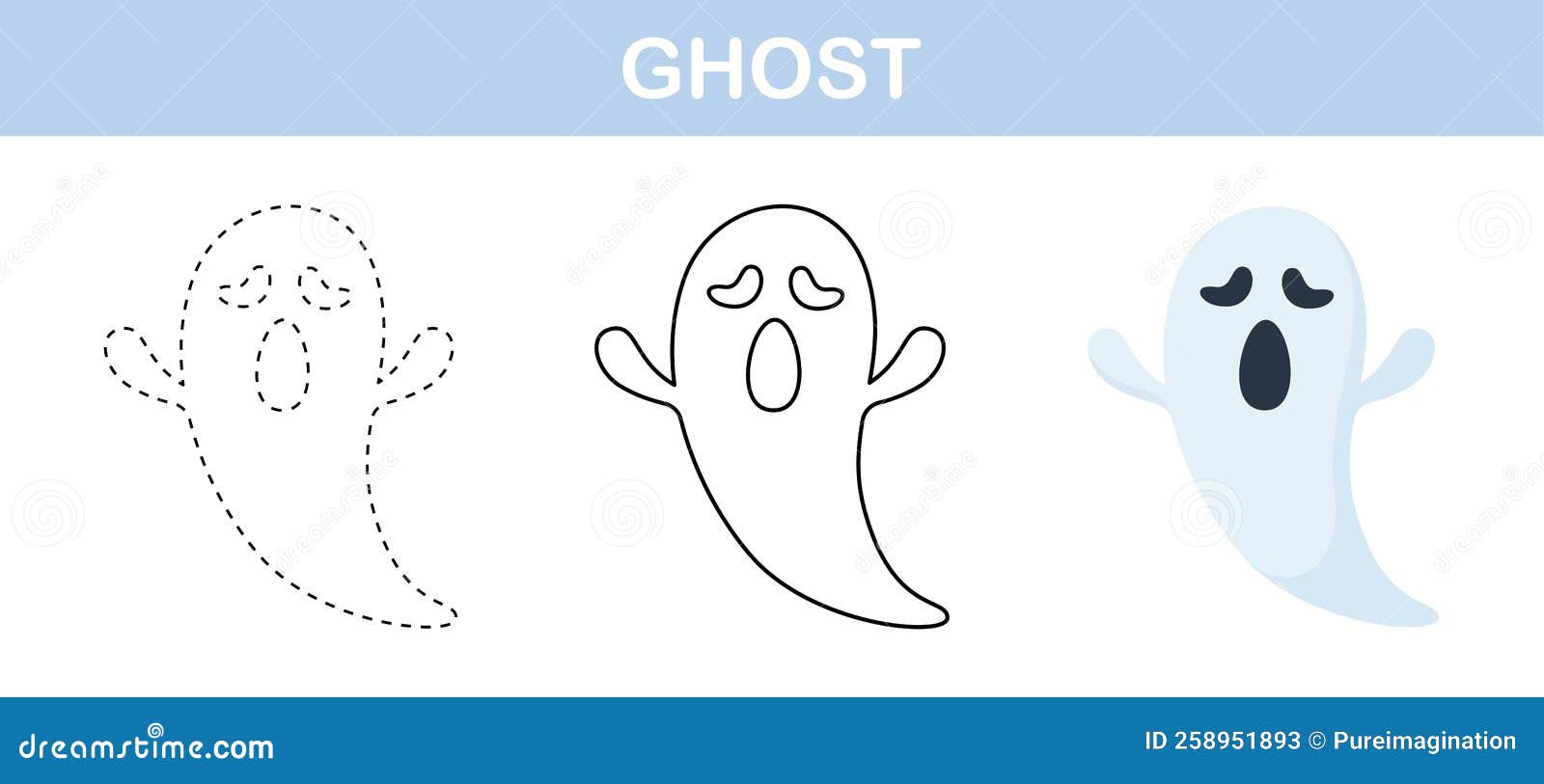Ghost Tracing and Coloring Worksheet for Kids Stock Vector ...