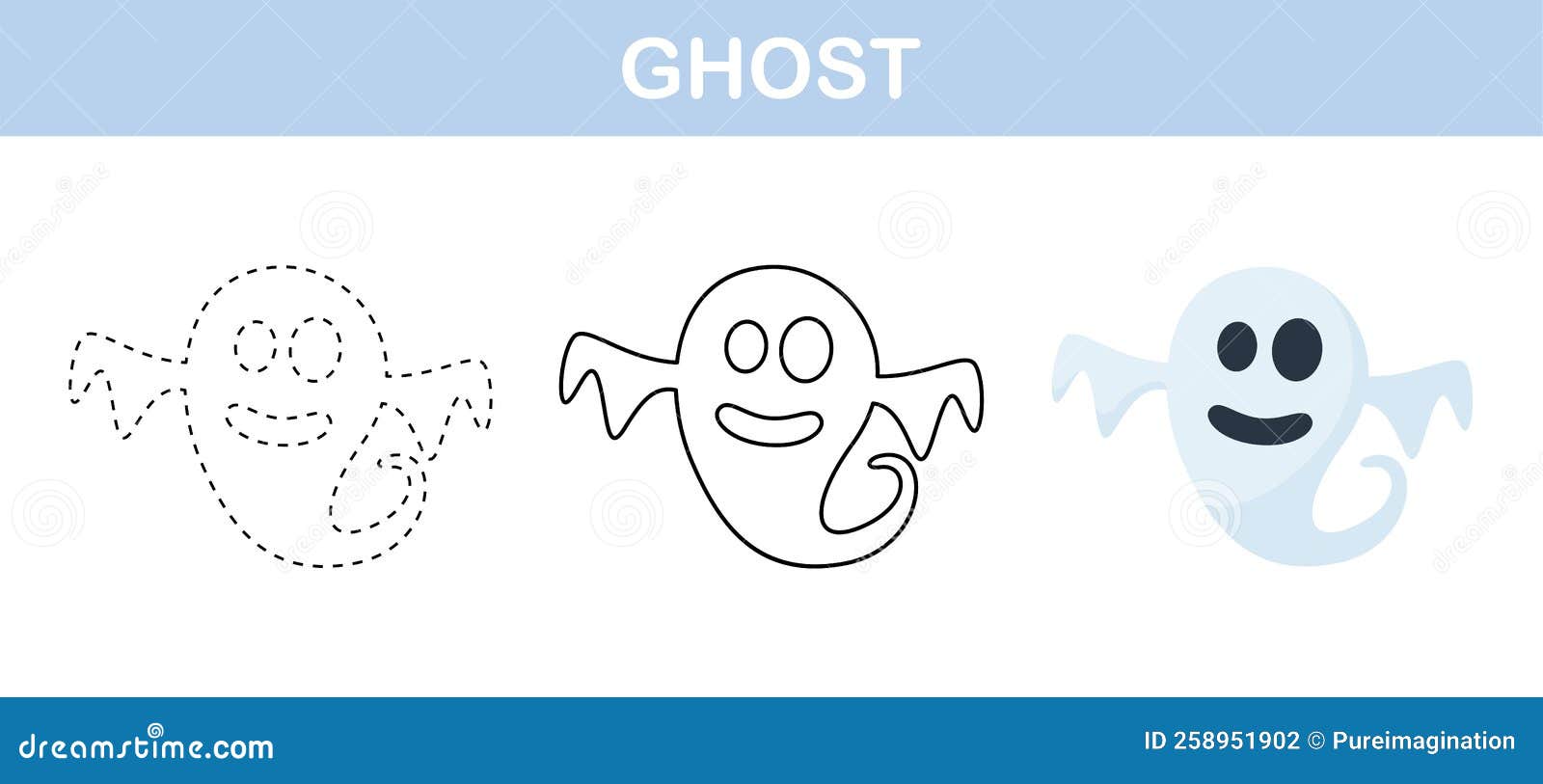 Ghost Tracing and Coloring Worksheet for Kids Stock Vector ...