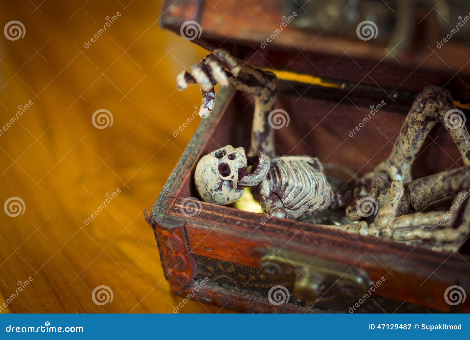Ghost In The Treasure Chest With Compass On Old Wood Background Stock ...
