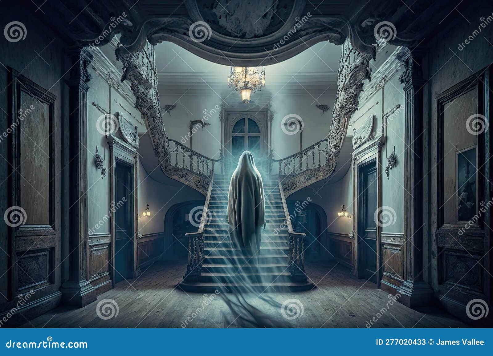 Ghost Walking Up the Stairs in a Haunted House - Ai Generative Stock ...