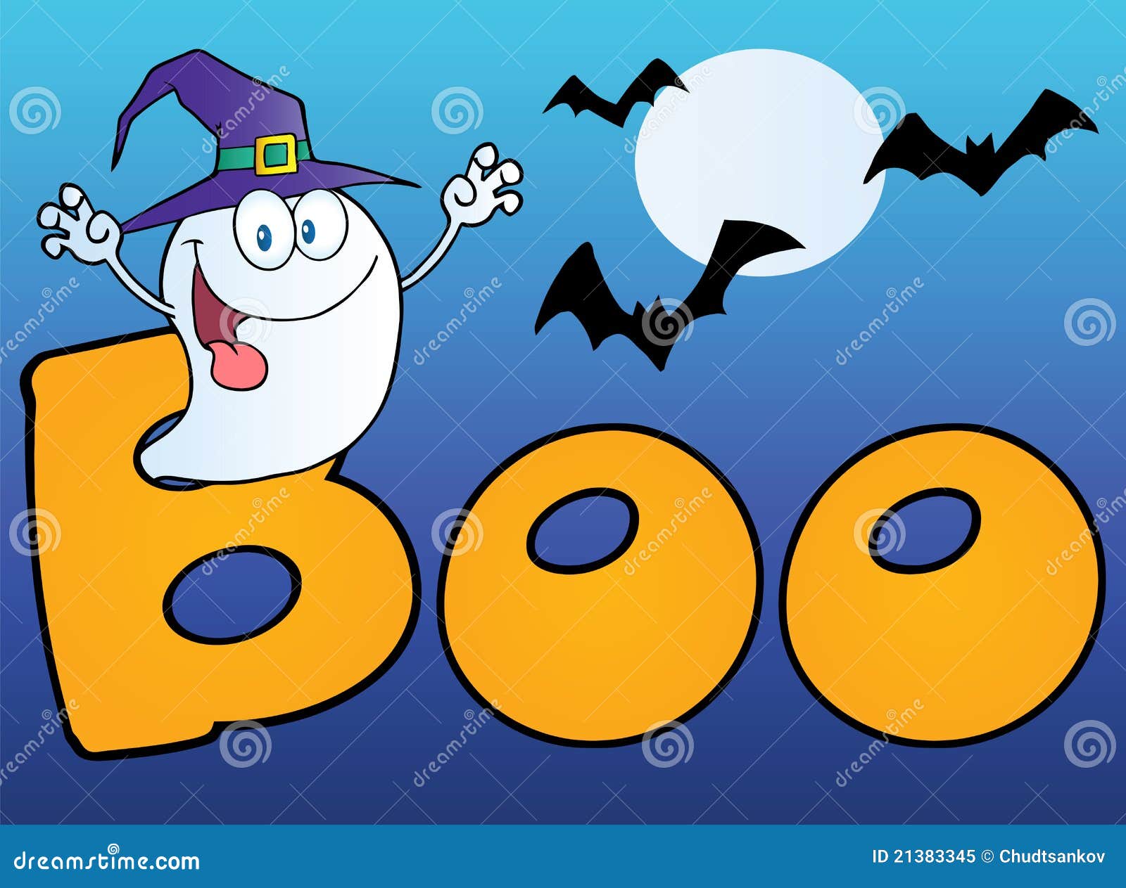 Ghost Wearing A Witch Hat In The Word Boo Cartoon Vector ...