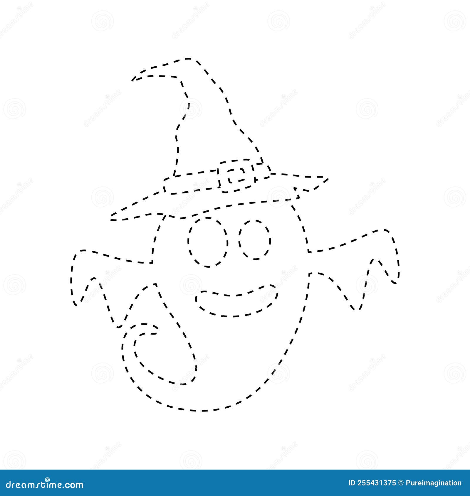 Ghost with Witch Hat Tracing Worksheet for Kids Stock Vector ...