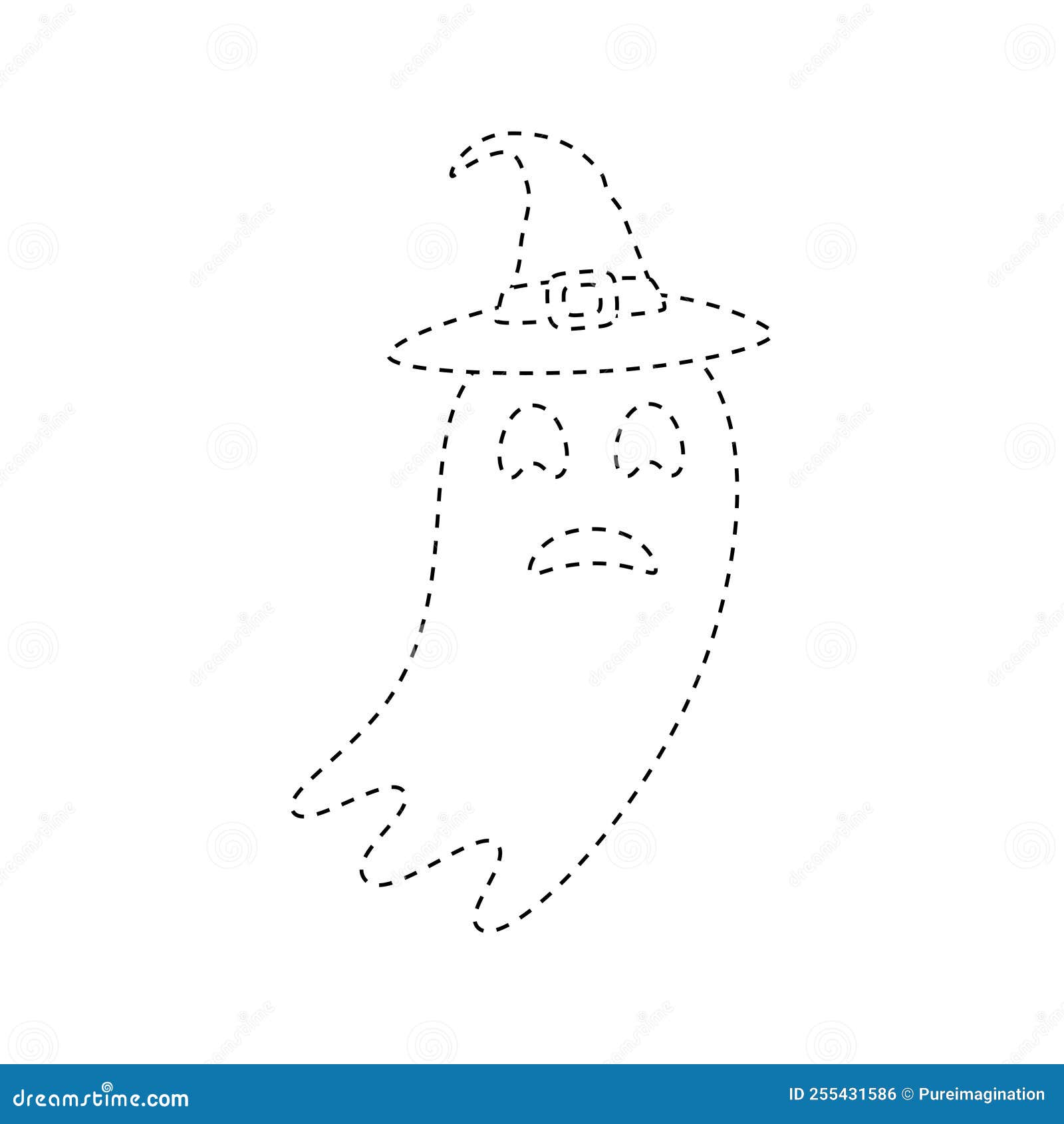 Ghost with Witch Hat Tracing Worksheet for Kids Stock Vector ...