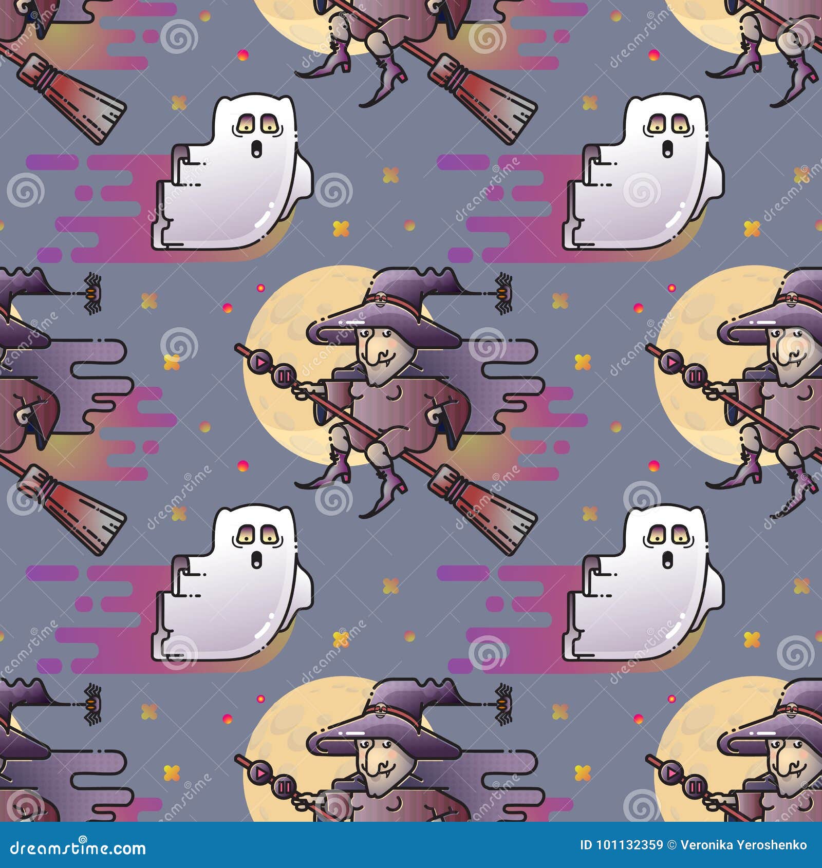 Ghost and Witch Seamless Pattern. Stock Vector - Illustration of cute ...