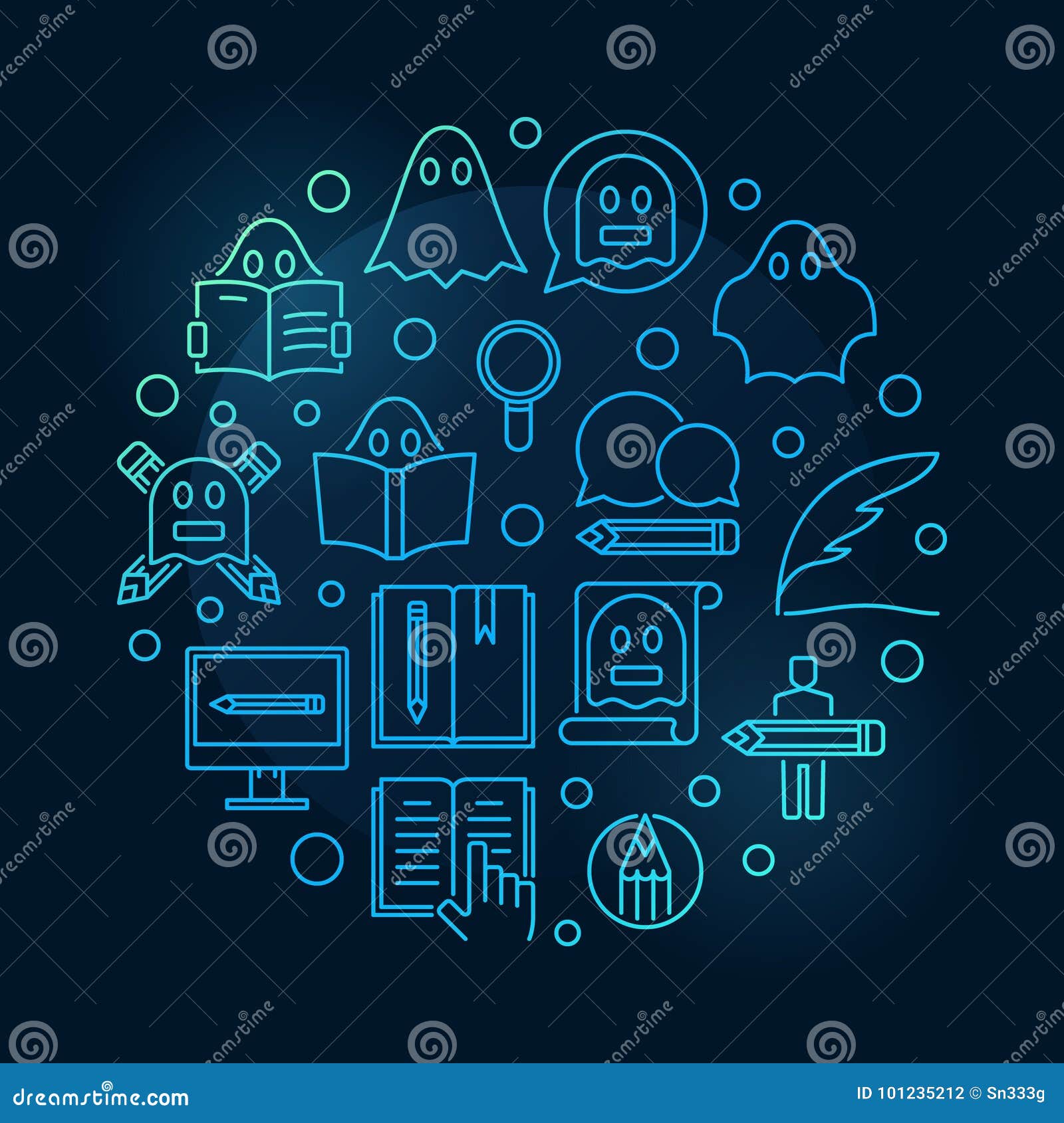 Ghost Writing Round Blue Illustration Stock Vector - Illustration of ...