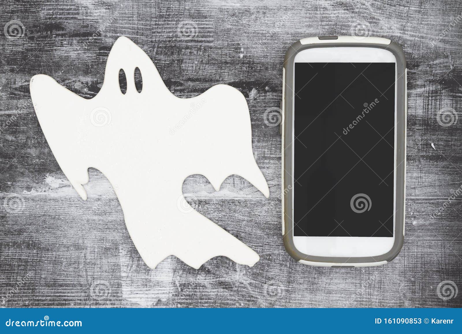Ghosting Someone Online Message with a White Ghost and Cell Phone Stock ...