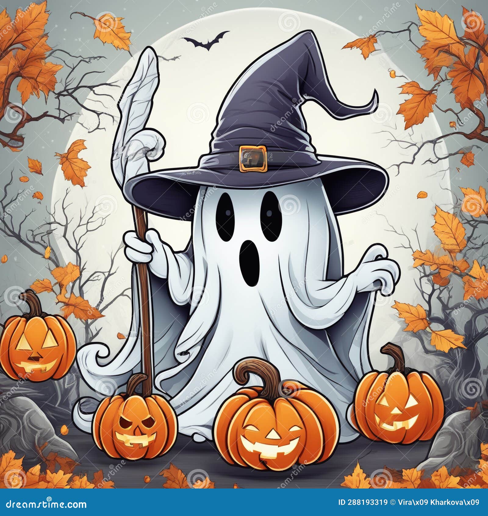 Ghostly Apparition. Scary Ghost Characters, Fly Funny Spook Stock ...