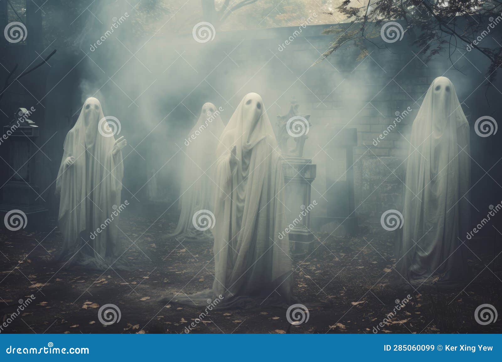Ghostly Apparitions Floating through a Graveyard Stock Illustration ...