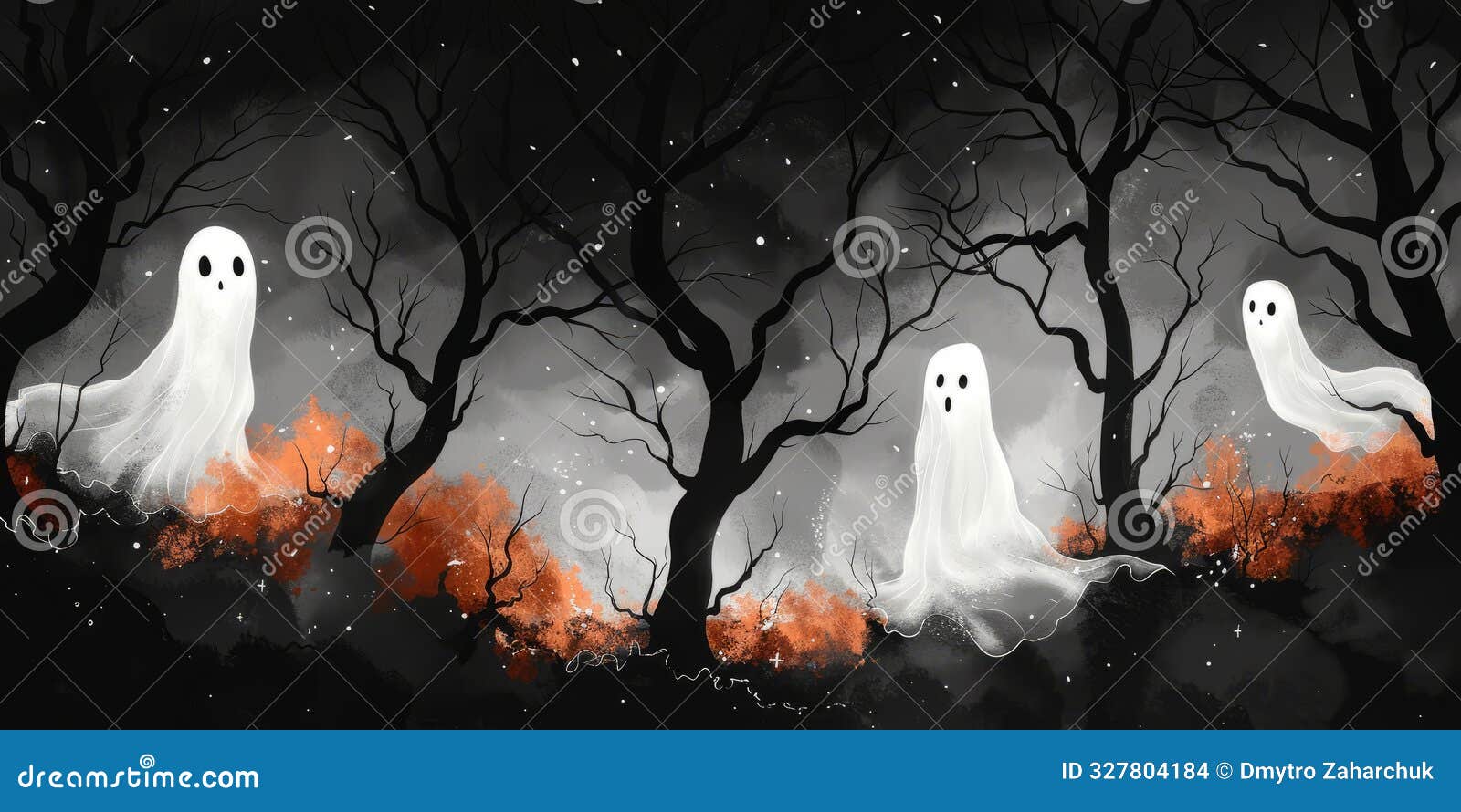 Ghostly Autumn Trees: Pattern with Bare Autumn Trees, Haunted by ...