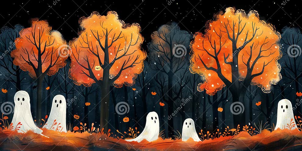 Ghostly Autumn Trees: Pattern with Bare Autumn Trees, Haunted by ...