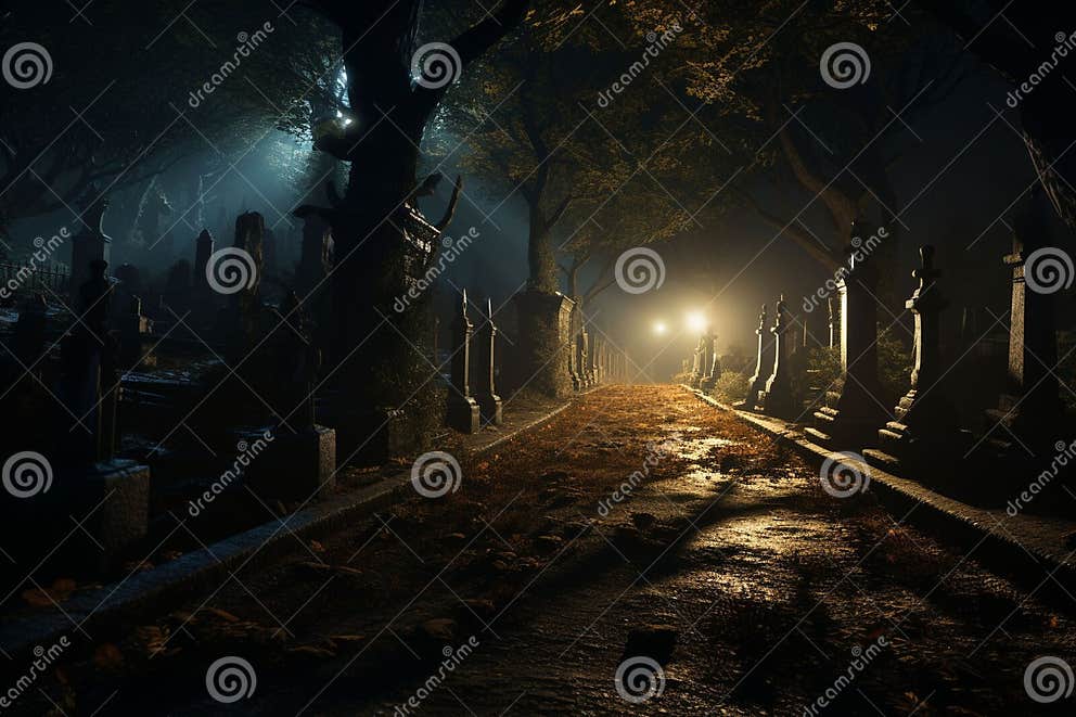 Ghostly Cemetery Path Shadows Shadows Shadows Stock Illustration ...