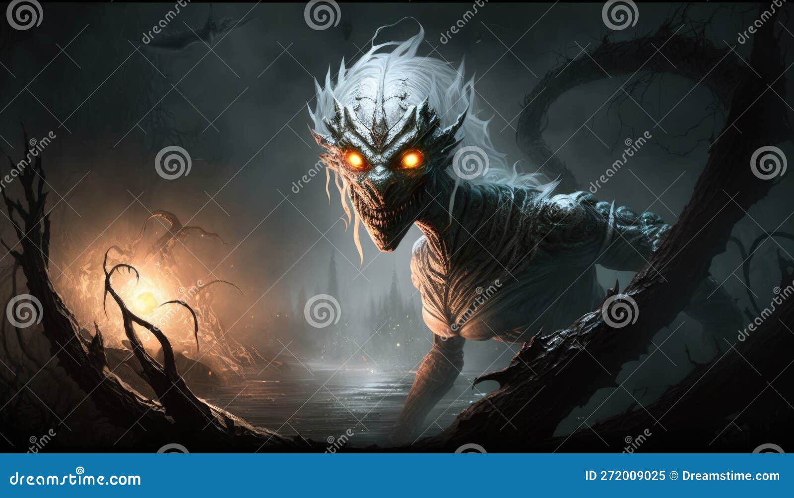 A Ghostly Creature with Glowing Eyes. Fantasy Art Stock Illustration ...
