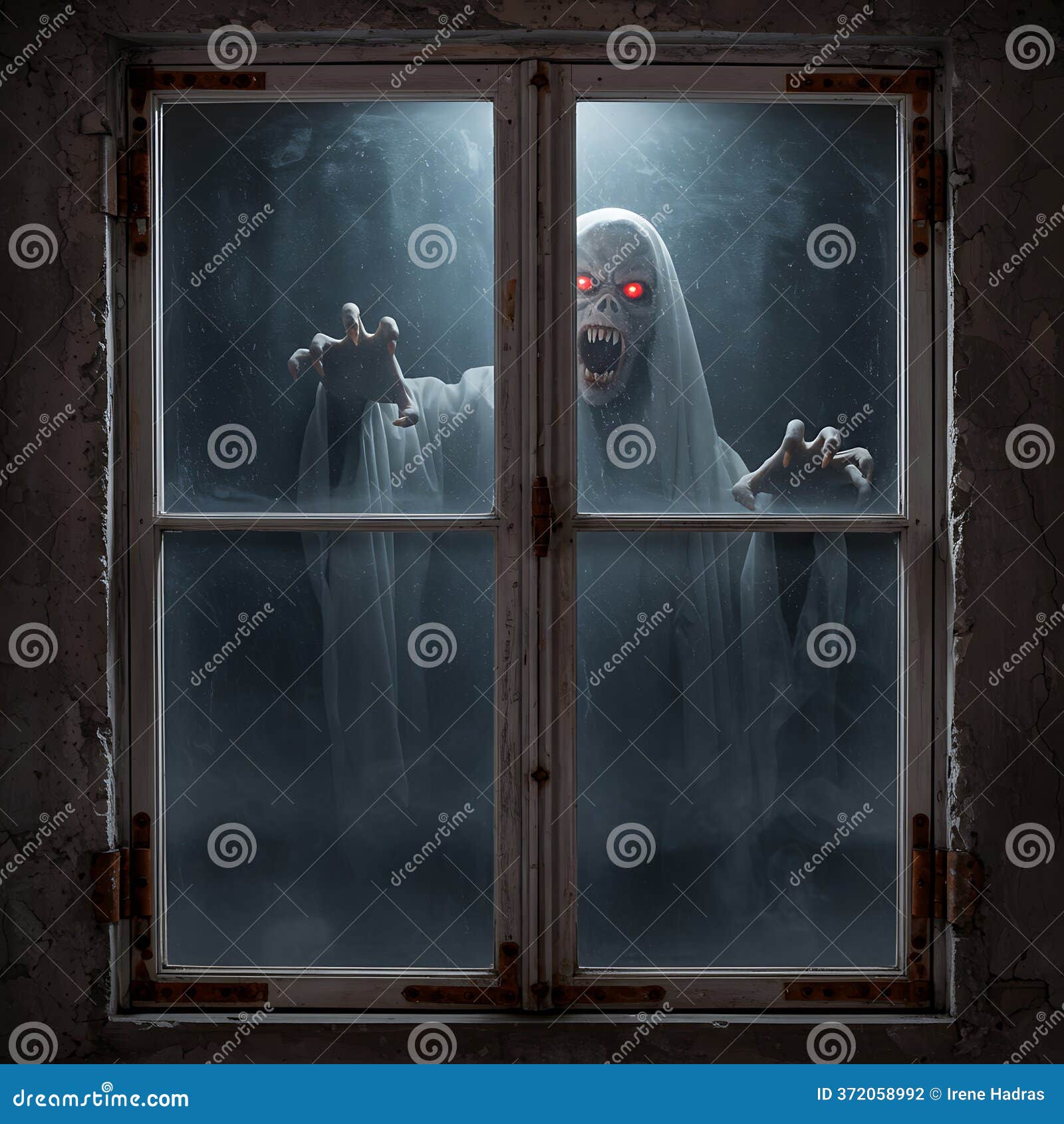 Ghostly Figure In White Shroud Standing In Dark Room Stock Image ...