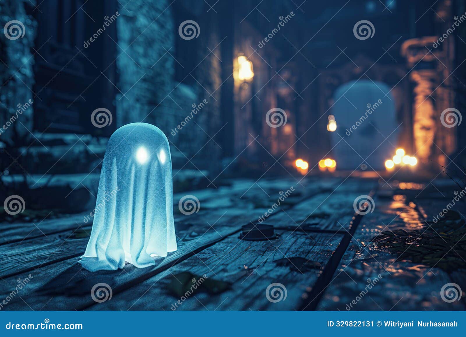 Ghostly Figure in a Haunted Passage Stock Illustration - Illustration ...